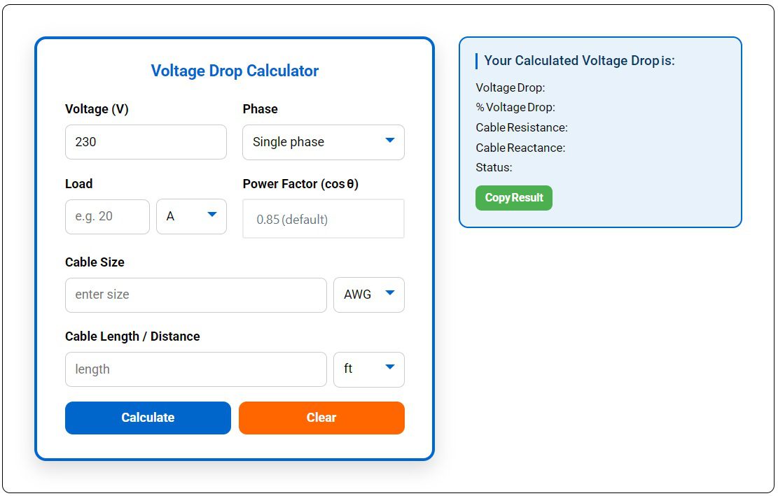 Voltage Drop Calculator – Accurate Wire Sizing Guide